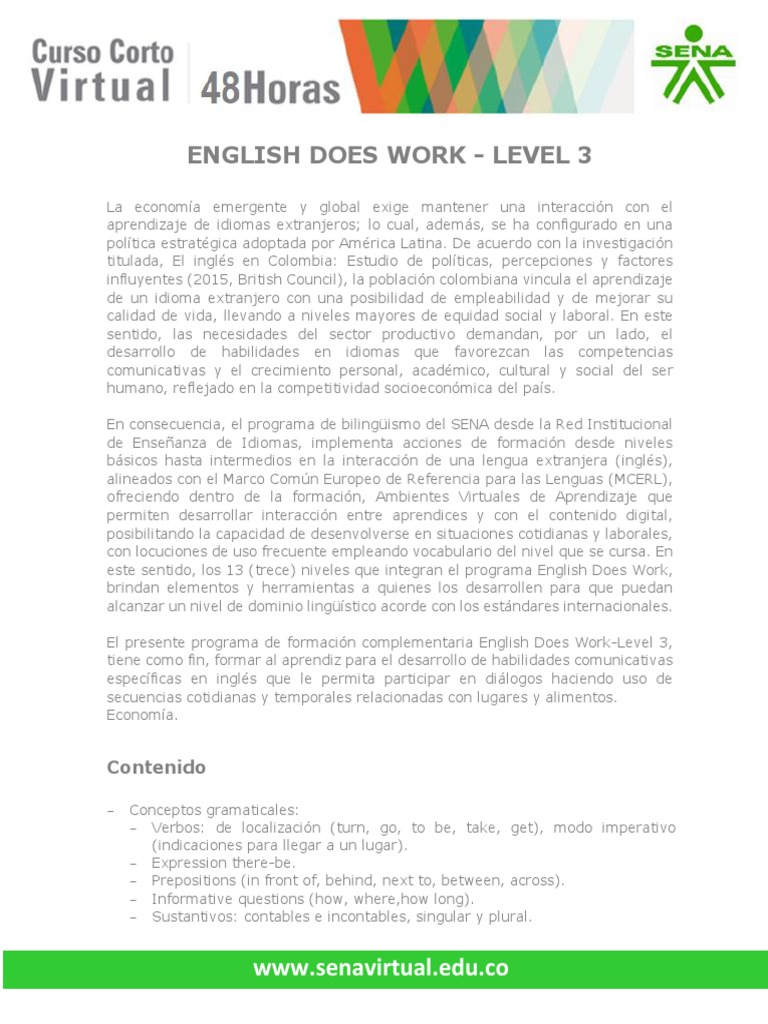 English Does Work - Level 3: WWW - Senavirtual.edu - Co | PDF | Gramática | Cognición