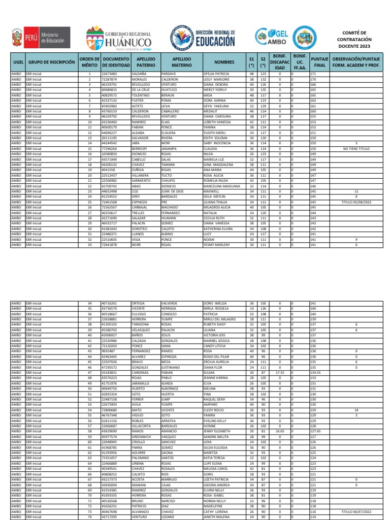Cuadro de Meritos Ugel Ambo Inicial | PDF