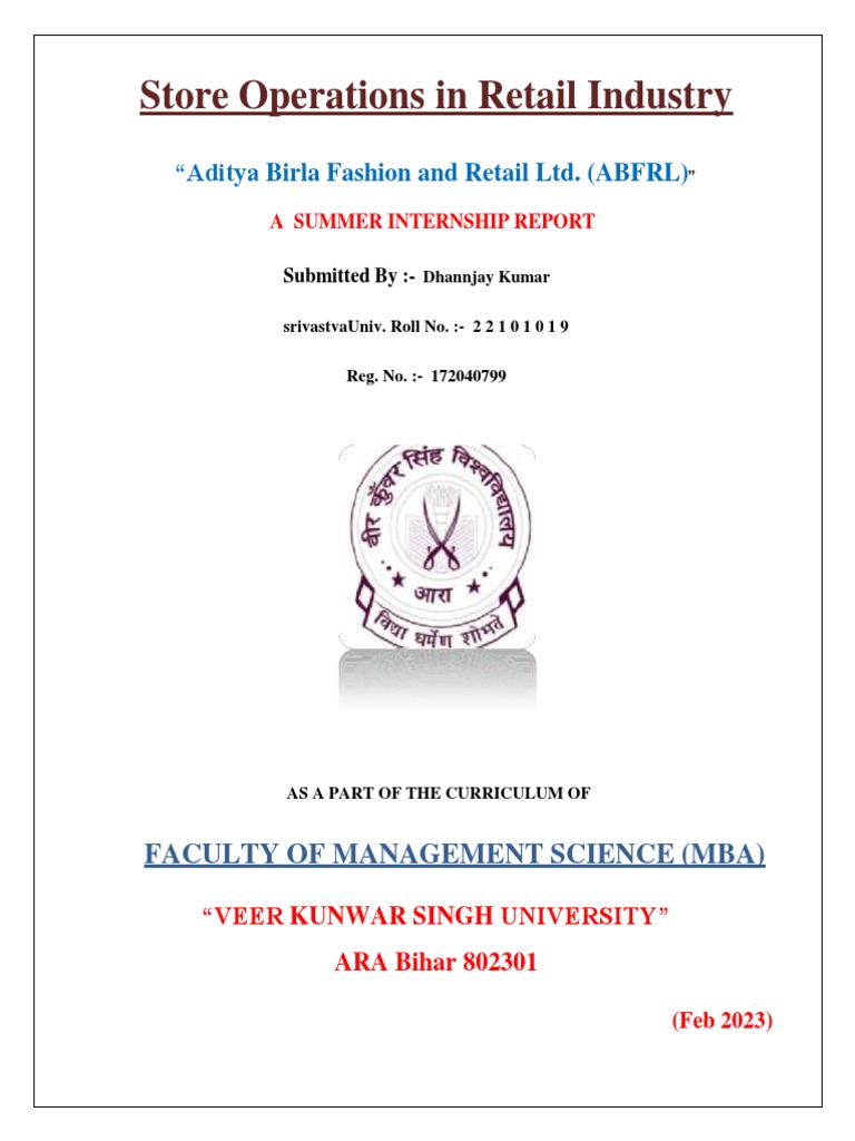 ABFRL Summer Internship Report | PDF | Retail | Point Of Sale