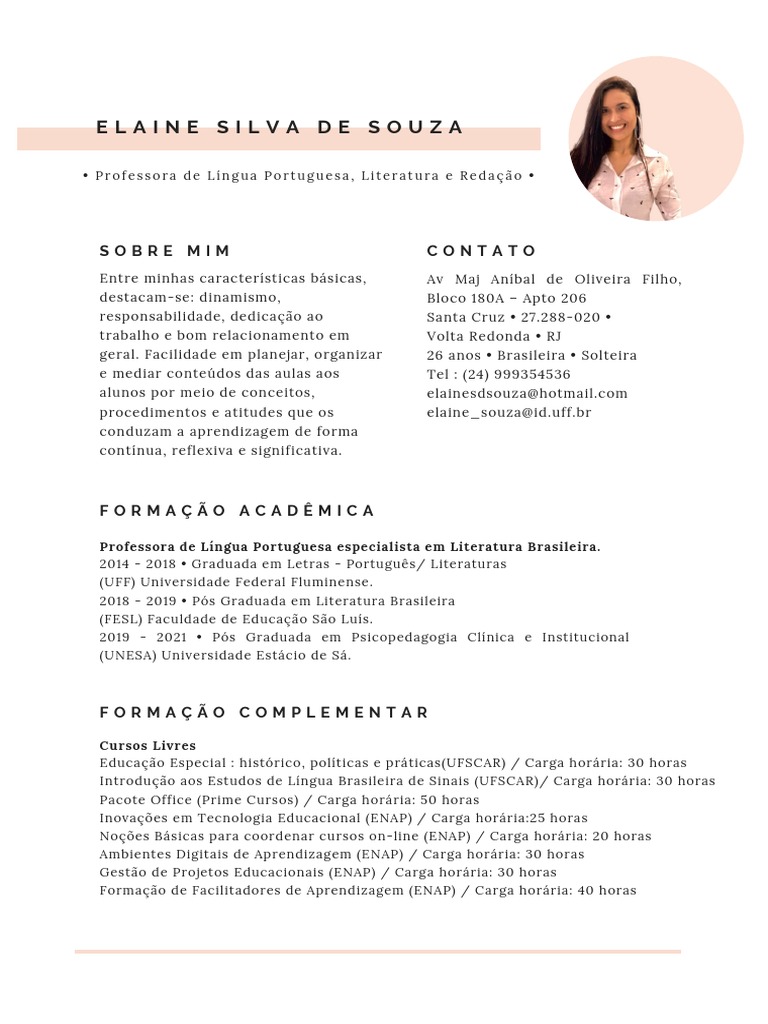 Currículo de Professora de Língua Portuguesa | PDF | Escolas | Pedagogia
