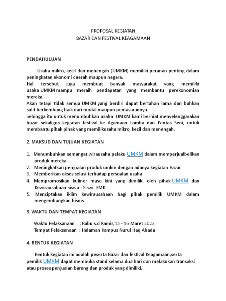 Proposal Kegiatan Bazar | PDF