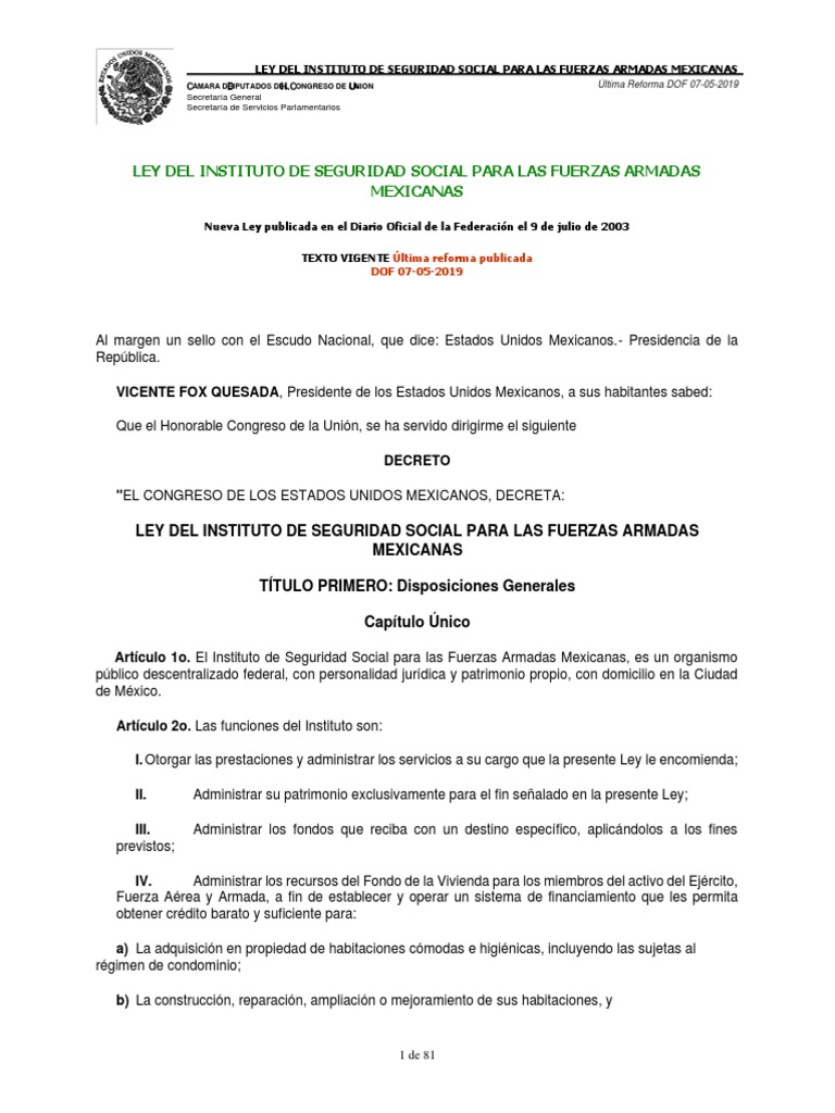 Ley ISSFAM: Seguridad Social Militar | PDF | Oficial general | México
