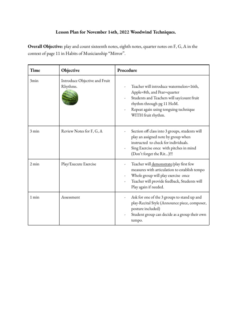 Flute Lesson Plan Pdf