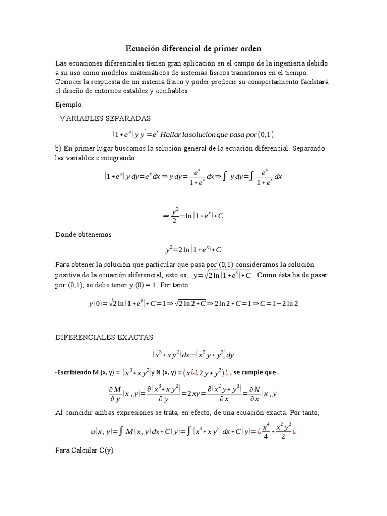 Ecuación Diferencial de Primer Orden | PDF | Ecuaciones diferenciales ...