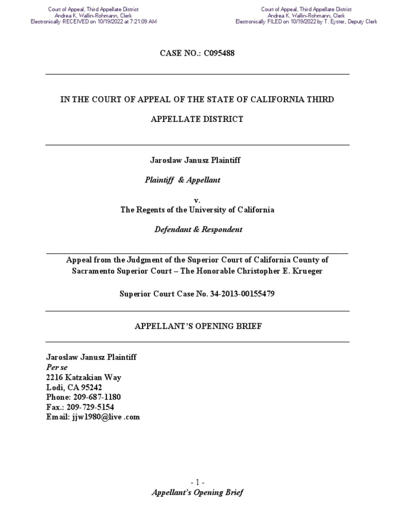 10-19-2022 - 3DCA-Appellant Opening Brief - Waszczuk V UC Regents ...