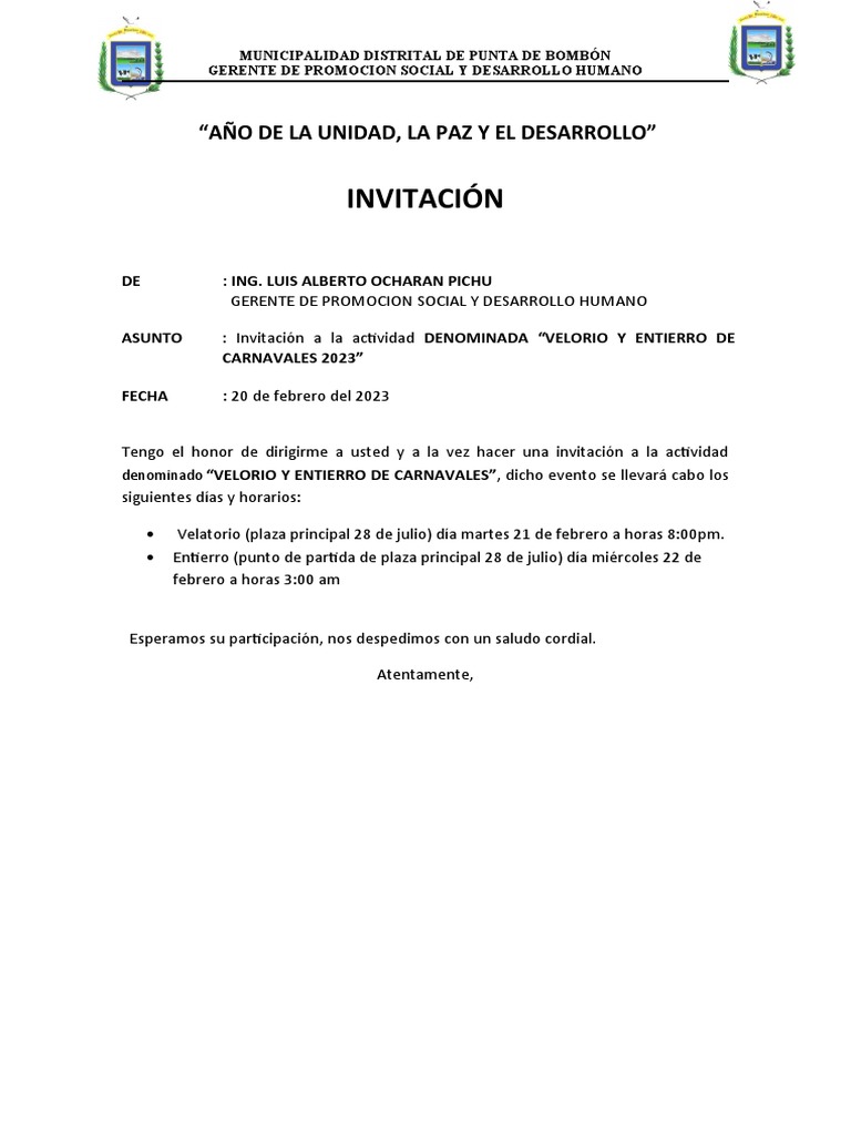 Invitacion Velorio y Intierro Regidores | PDF