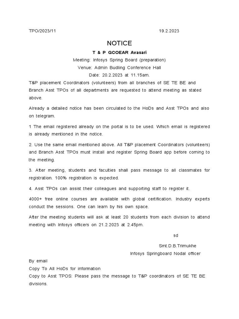 Infosys Springboard Prepration Meeting | PDF