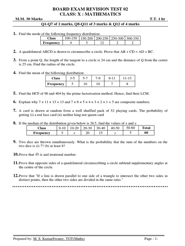 Class 10 Math Exam Revision Test | PDF