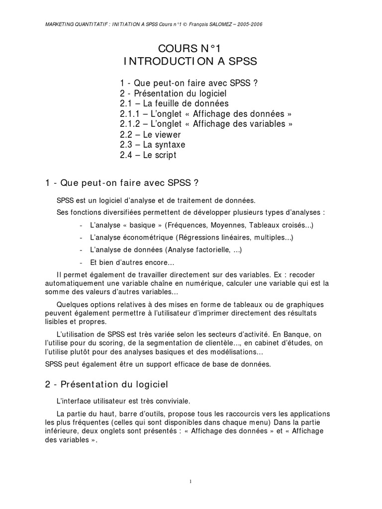 Cours 1 | PDF | SPSS | Analyse des données
