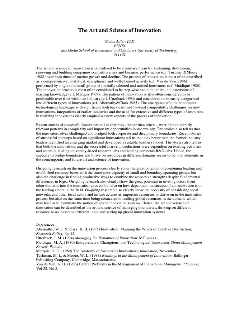 Art and Science of Innovation Management | PDF | Innovation | Science
