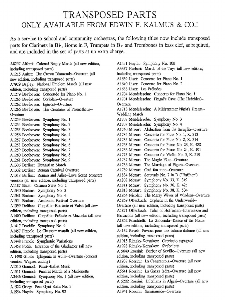 Kalmus Transposed Parts p.1 | PDF