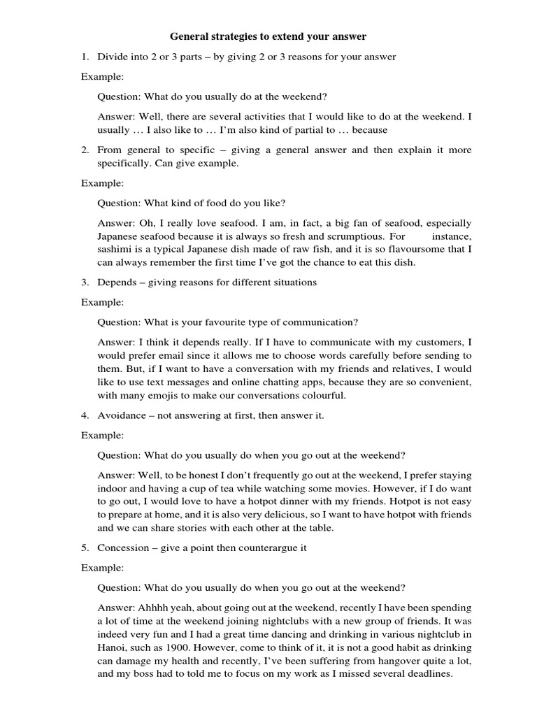 Strategies To Extend Your Answer | PDF | Communication | Linguistics