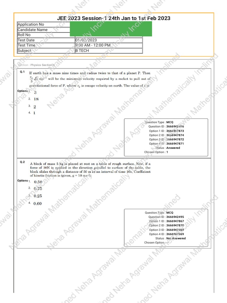 Jee Mains 2023 Paper 24th Jan 1st Shift | PDF | Multiple Choice ...