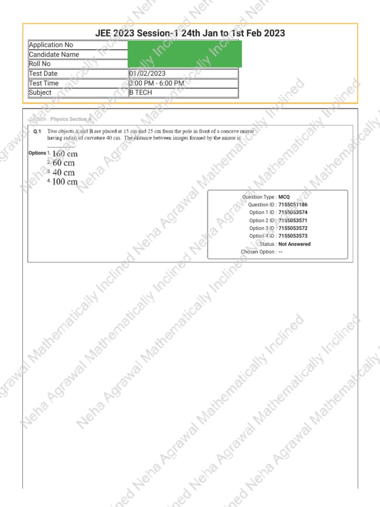 JEE 2023 Session-1 24th Jan To 1st Feb 2023 | PDF | Multiple Choice | Data Collection