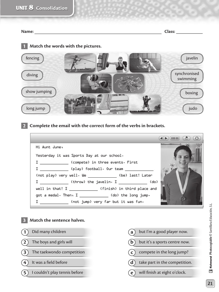 Wonder 6 Unit 8 Consolidation | PDF | Sports | Summer Olympic Games