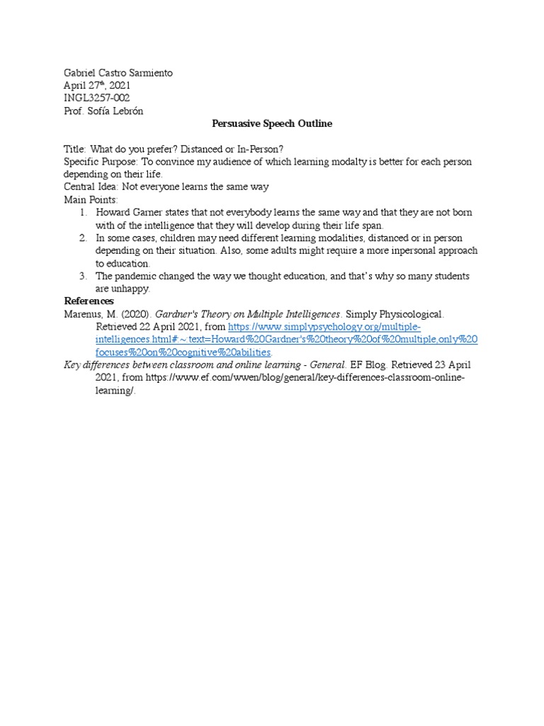 Persuasive Speech Outline | PDF | Career & Growth