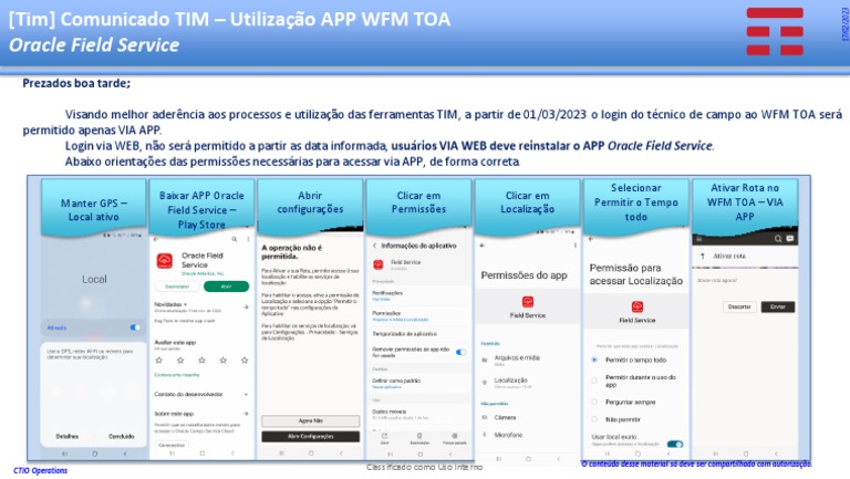 (Tim) Comunicado WFM TOA - Login Via APP ORACLE | PDF