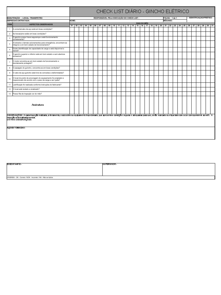 22 - Check List Diario - Guincho | PDF