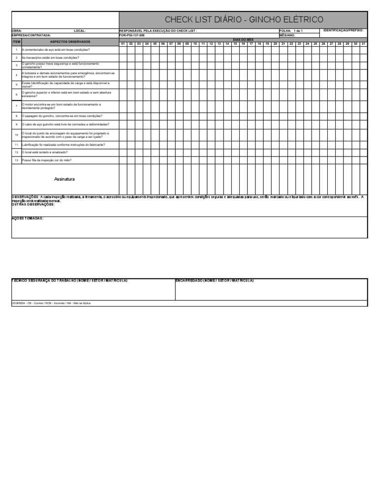 22 - Check List Diario - Guincho | PDF