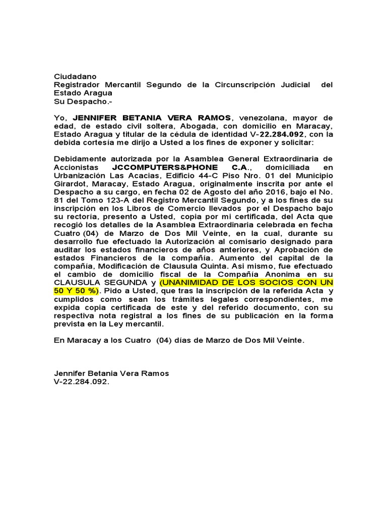 Asamblea General Extraordinaria de Aumento de Capital y Aprobacion de E.F. Inv. Santa Rosa de ...