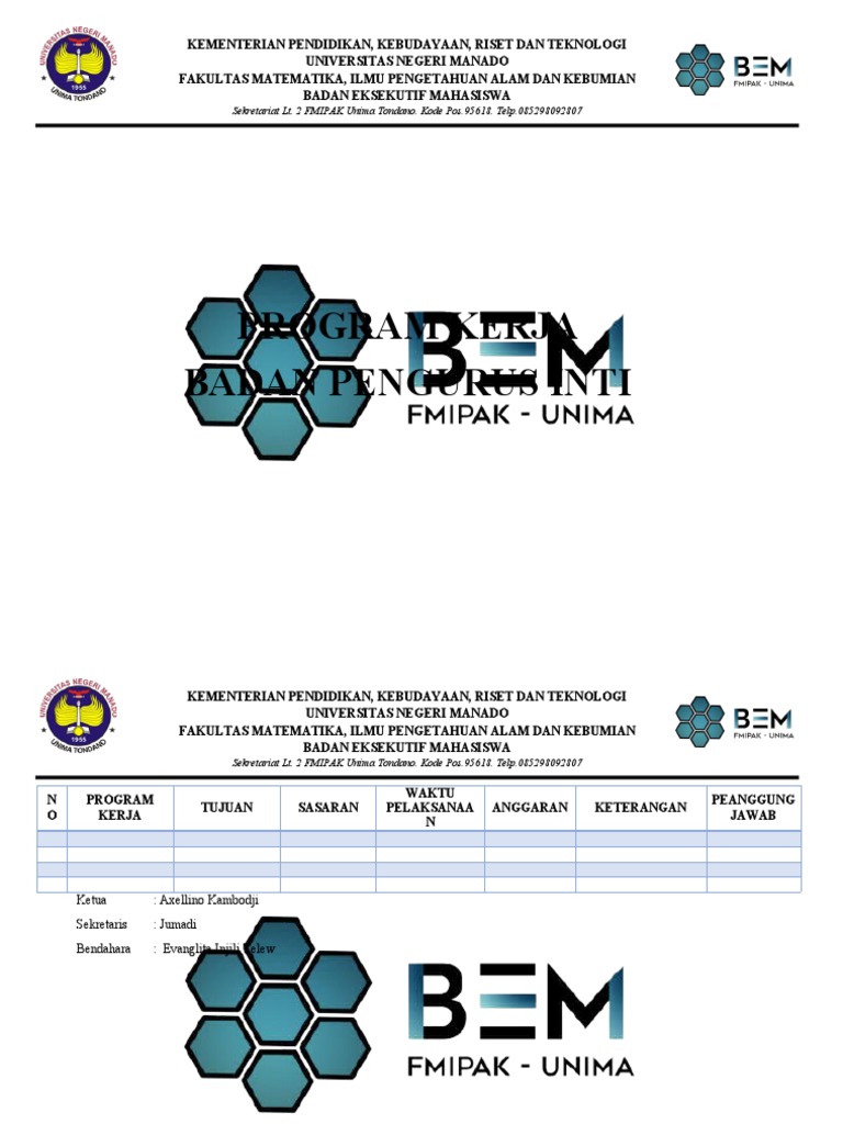 Draf Program Kerja BEM FMIPAK Unima | PDF