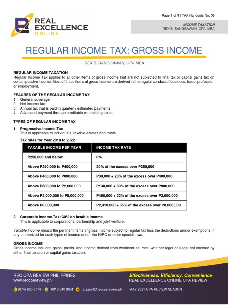 Regular Income Tax Overview | PDF | Cost Of Living | Gross Income