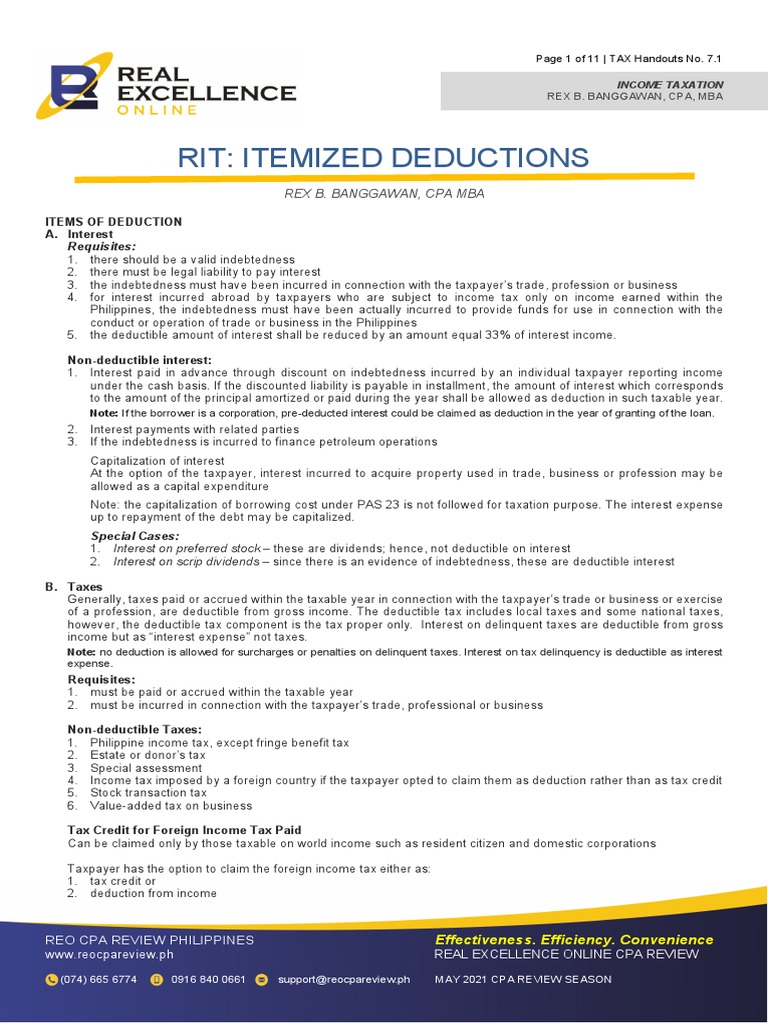 Regular Income Tax - Itemized Deductions | PDF | Tax Deduction | Expense