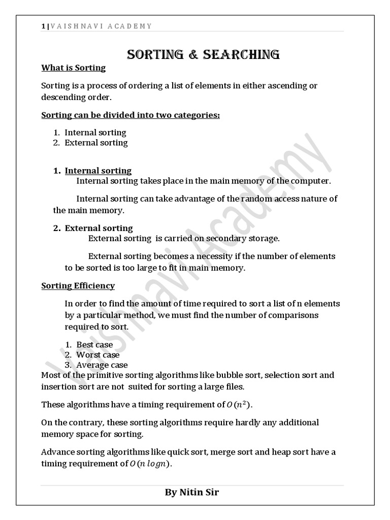 DS SORTING SEARCHING Notes | PDF | Algorithms And Data Structures ...