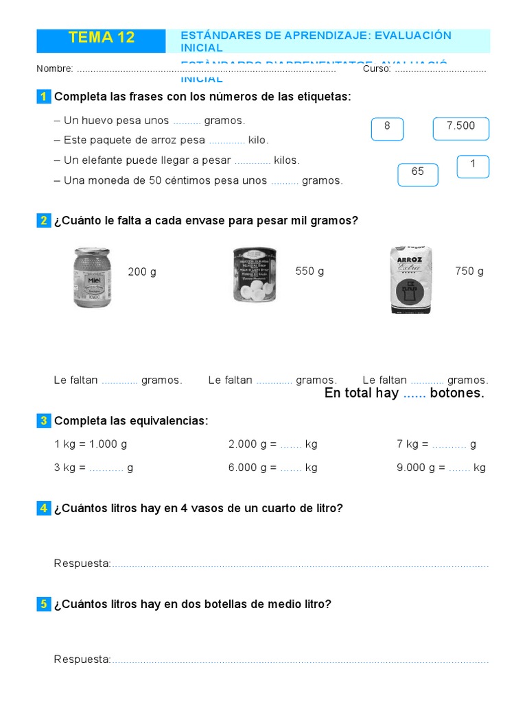 Matem 3 o Ev Tema 120 | PDF | Litro