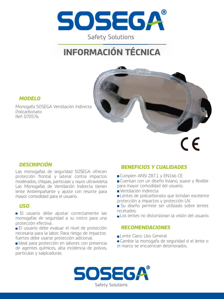 Monogafas SOSEGA: Ventilación y Protección | PDF