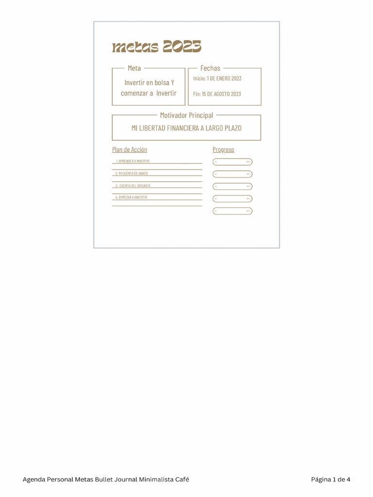 Agenda Personal Metas Bullet Journal Minimalista Café | PDF