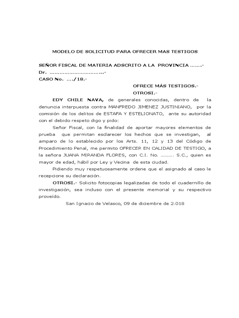 SOLICITUD PARA OFRECER MAS TESTIGOS | PDF