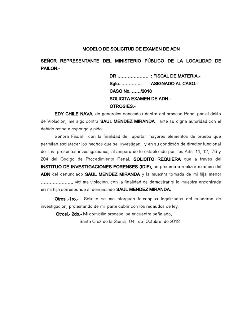 Solicitud de Examen de Adn | PDF | Derecho