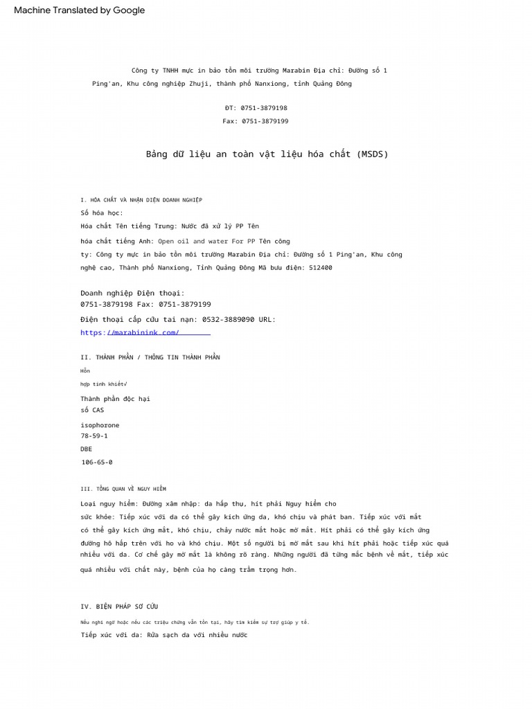 NUOC XU LY PP msds bản dịch | PDF