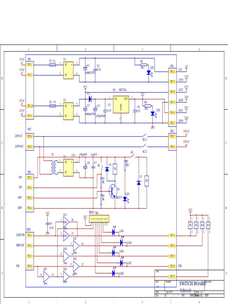 Schematic diagram of a dual output switching power supply with 12V and ...