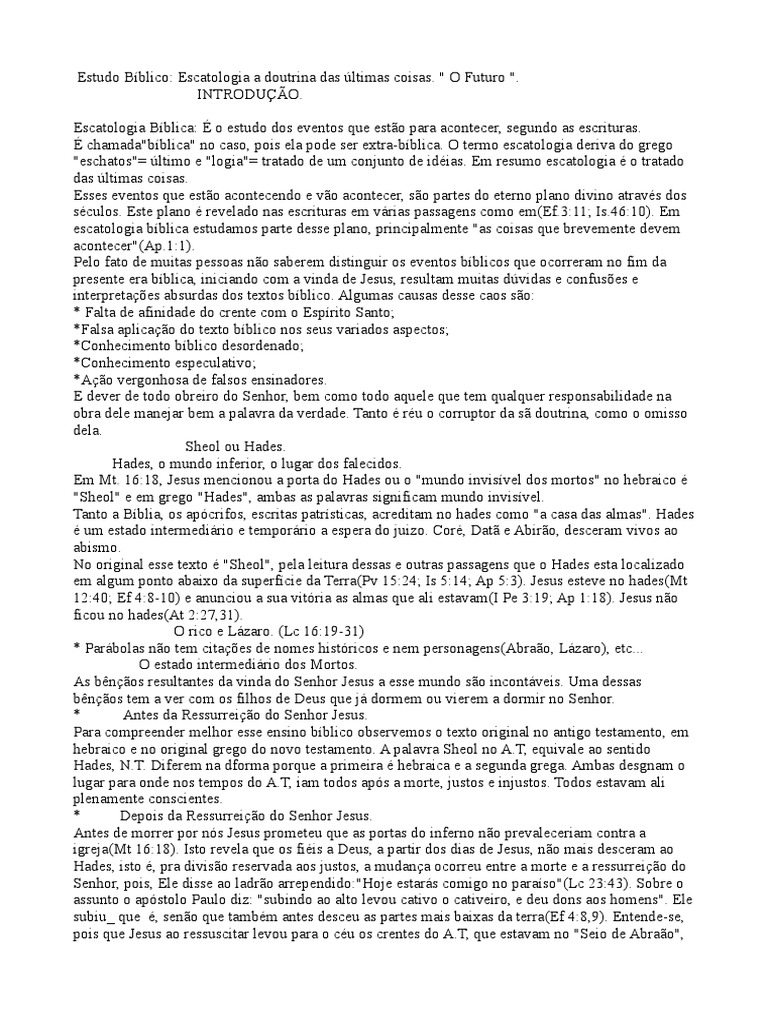 Escatologia A Doutrina Das Últimas Coisas O Futuro | PDF | Arrebatamento cristão | Bíblia