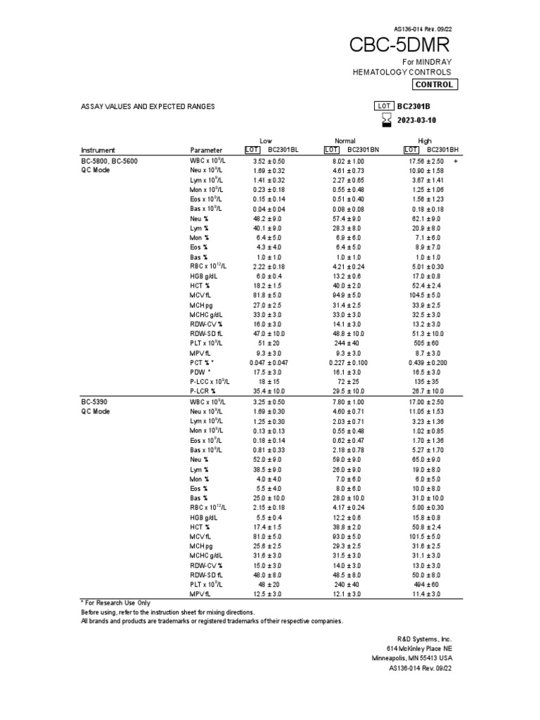 CBC5 DMRfor MINDRAY | PDF