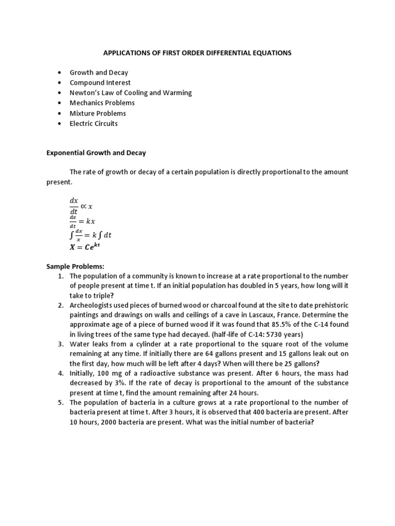 Applications Of The First Order Differential Equations Download Free Pdf Electrical Network