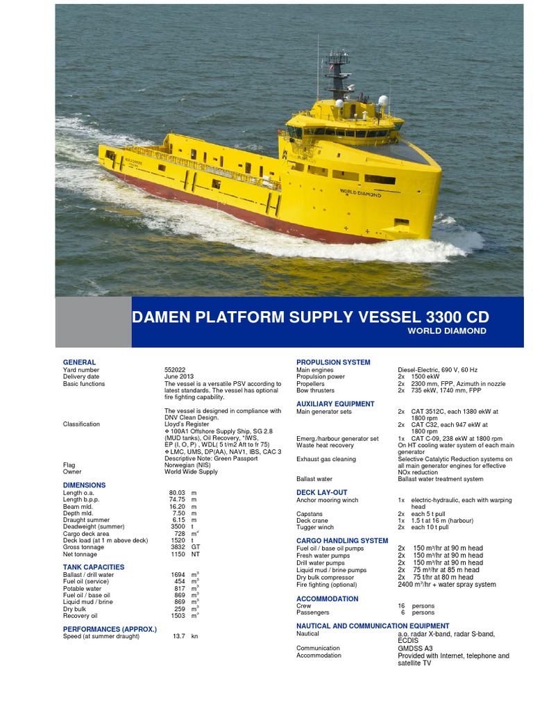 platform_supply_vessel_3300cd_world_diamond_ds | PDF | Tonnage | Ships