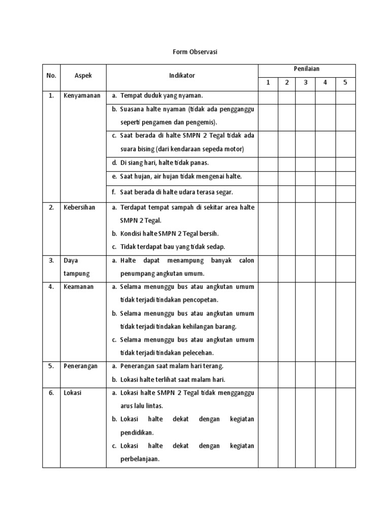 Form Observasi Survei Halte | PDF