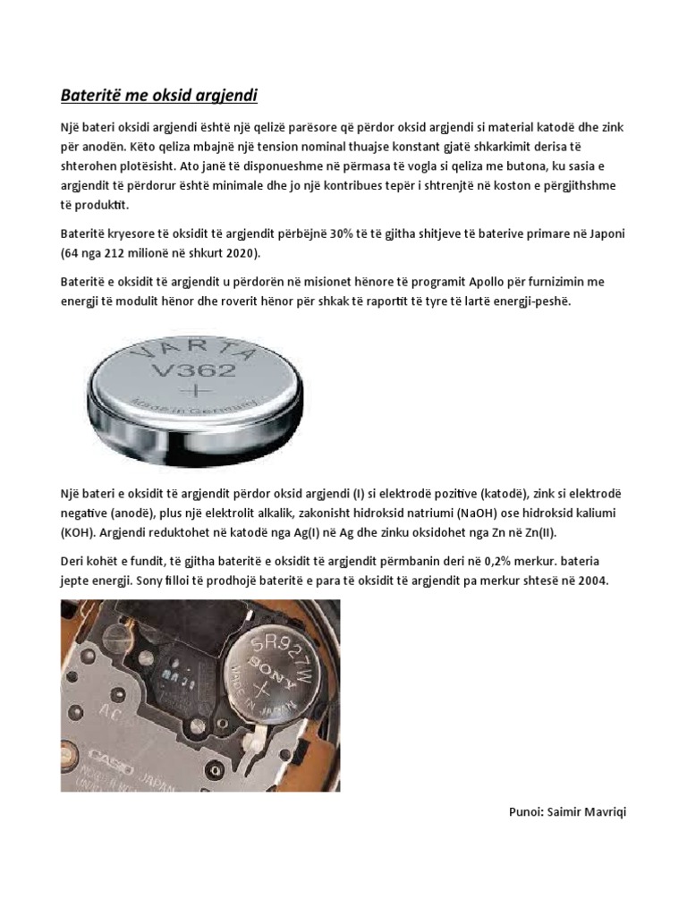 BateritÃ Me Oksid Argjendi | PDF