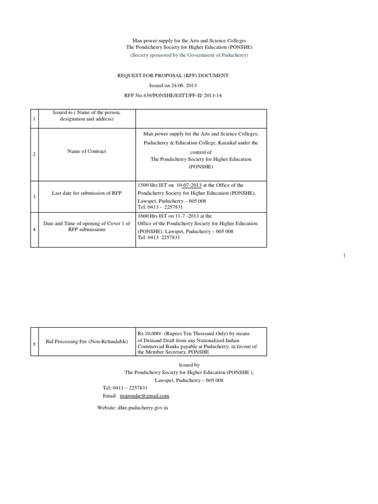 Tender Schedule Ponshe Agency Staff | PDF | Request For Proposal | Consortium