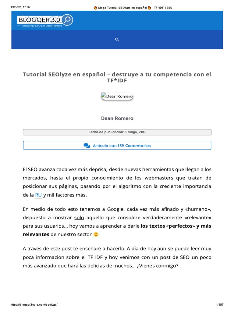 ? Mega Tutorial SEOlyze en Español ? - TF - IDF - B30 | PDF | Posicionamiento en buscadores