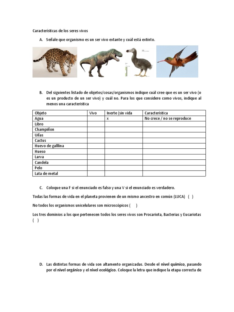 Hoja de trabajo 1. Biología Ciencia de la Vida | PDF | Organismos ...