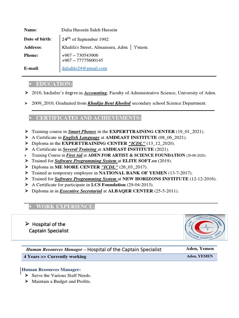 Dalia Hussein CV | PDF | Human Resource Management | Nursing