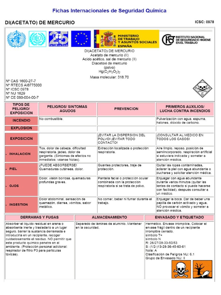 Ficha Internacional de Seguridad Química Del Acetato de Mercurio | PDF