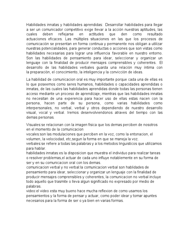 Habilidades innatas y habilidades aprendidas | PDF | Comunicación ...