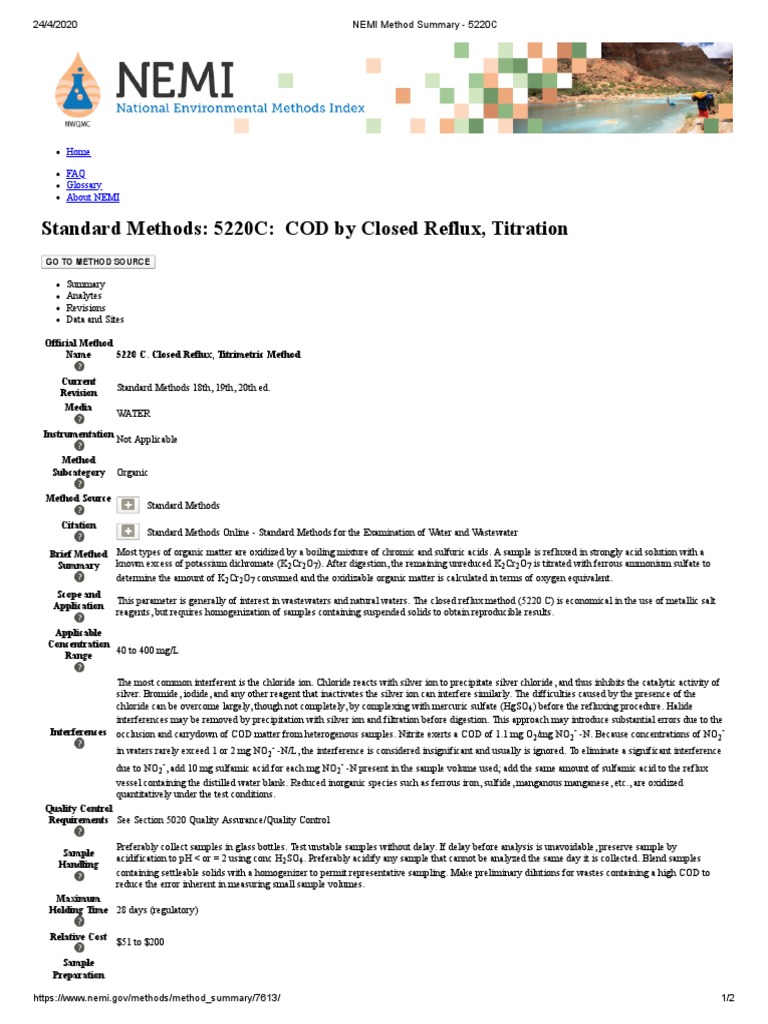 Standard Method 5220C: Closed Reflux, Titrimetric Method for ...