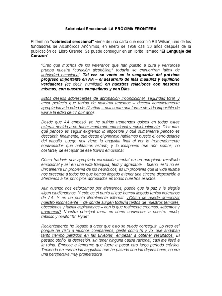 Sobriedad Emocional La Próxima Frontera | PDF | Amor
