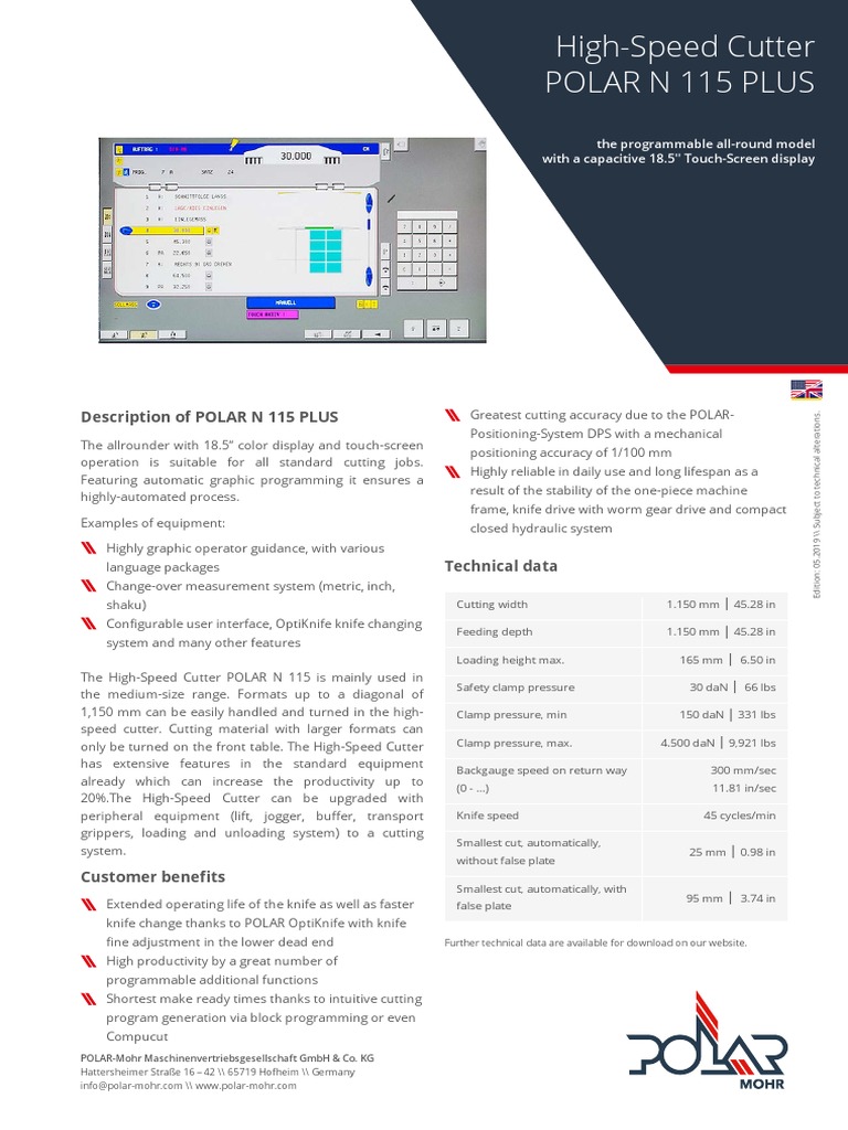 POLAR N 115 PLUS Cutter Overview | PDF | Touchscreen | Elevator